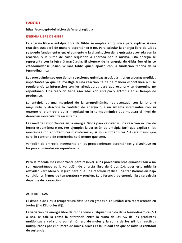 Energia Libre de Gibbs | Descargar gratis PDF | Entalpía | Energía libre de Gibbs