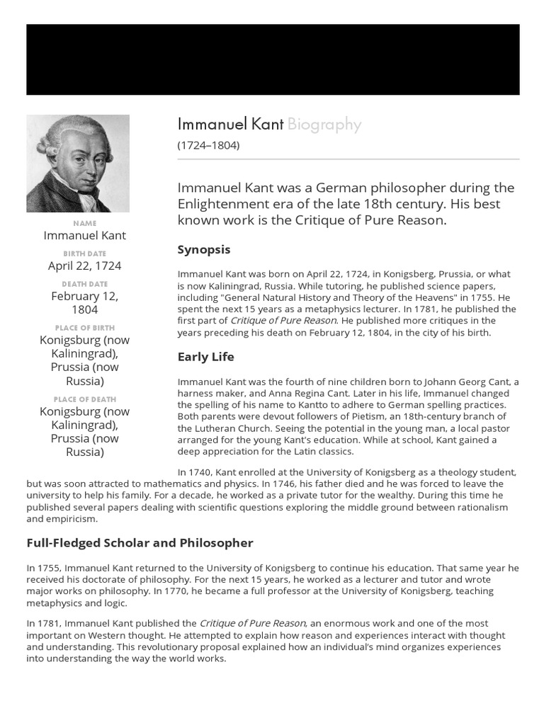 A Concise Biography of the Renowned German Philosopher Immanuel Kant ...