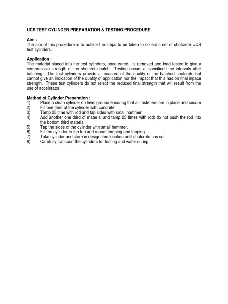 Ucs Test Cylinder Preparation & Testing Procedure Aim | PDF | Teaching ...