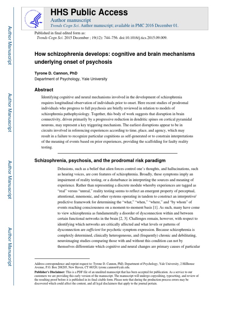 HHS Public Access: How Schizophrenia Develops: Cognitive and Brain ...
