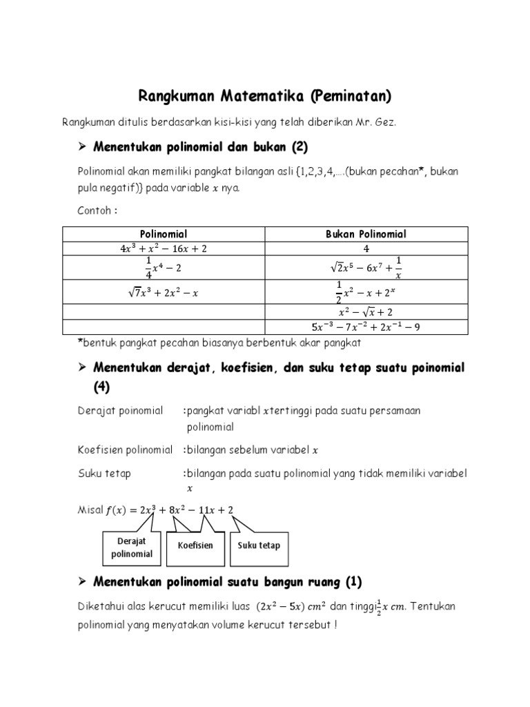 Rangkuman Polinomial | PDF