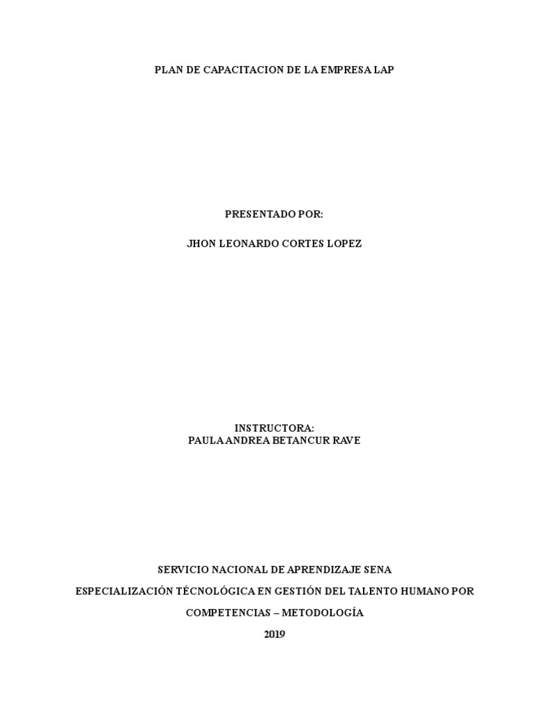 Plan De Capacitacion De La Empresa Lap Pdf Planificación Marketing