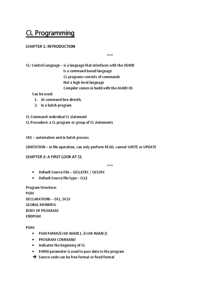 AS400 Control Language Notes | PDF | Integer (Computer Science ...