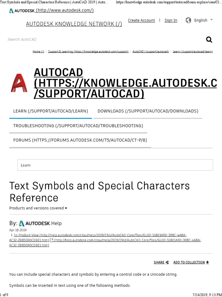 Text Symbols and Special Characters Reference - AutoCAD 2019 - Autodesk ...