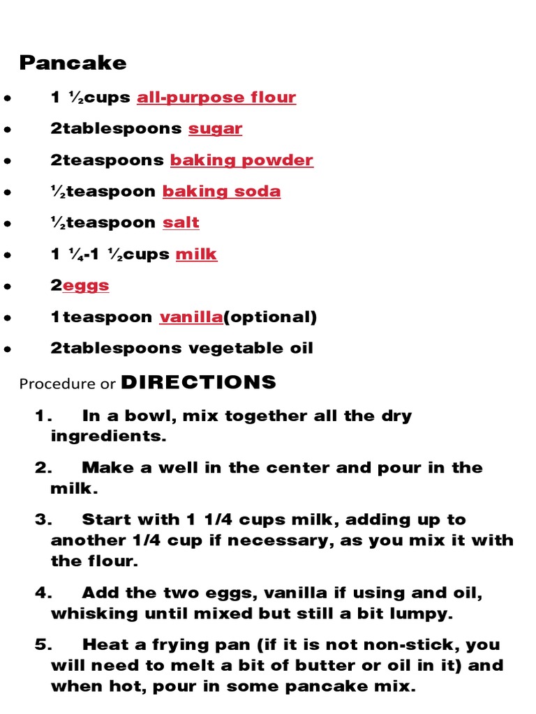 Pancake: Directions | PDF | Pancake | Food And Drink Preparation