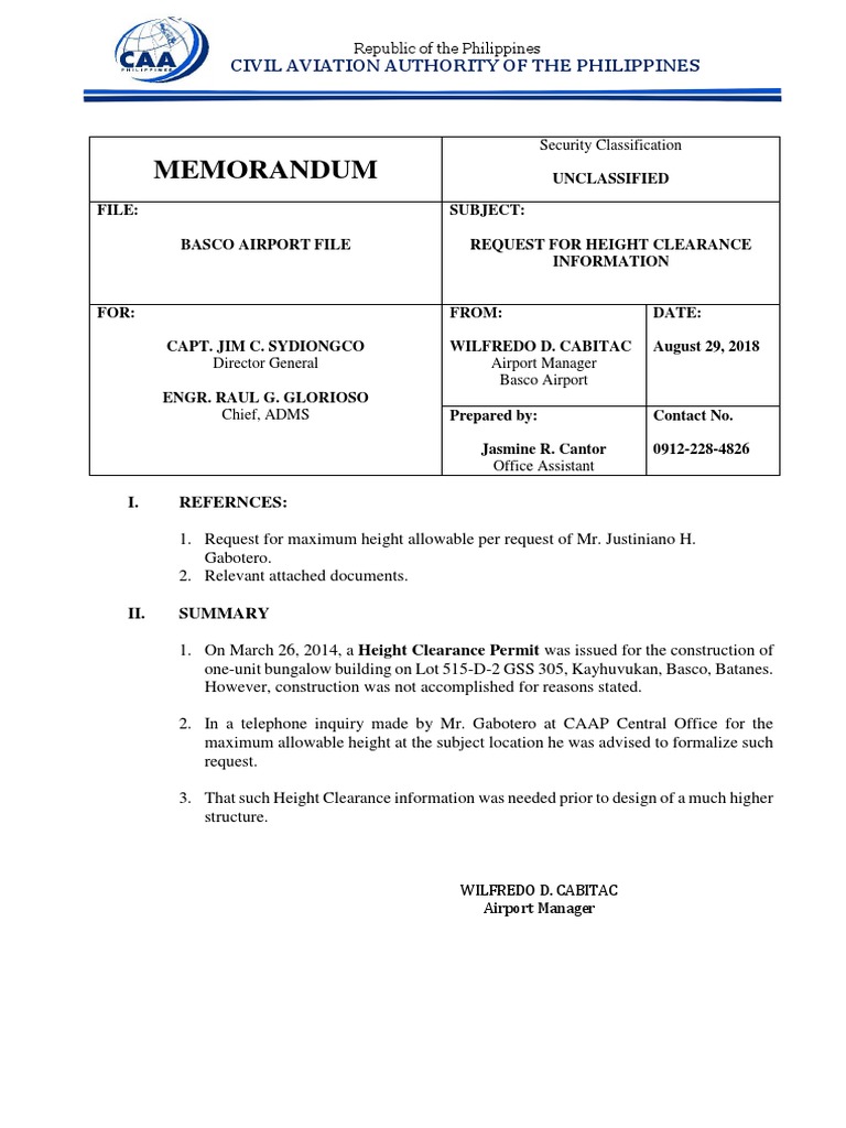 Memorandum: Civil Aviation Authority of The Philippines | PDF