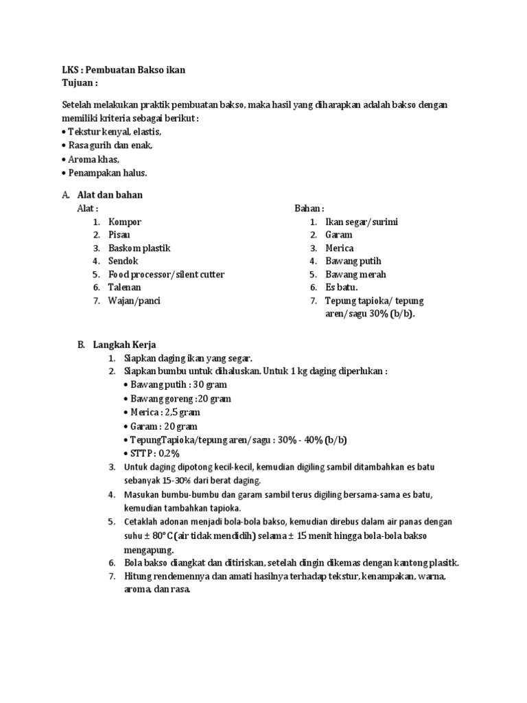 LKS Pembuatan Bakso Ikan | PDF