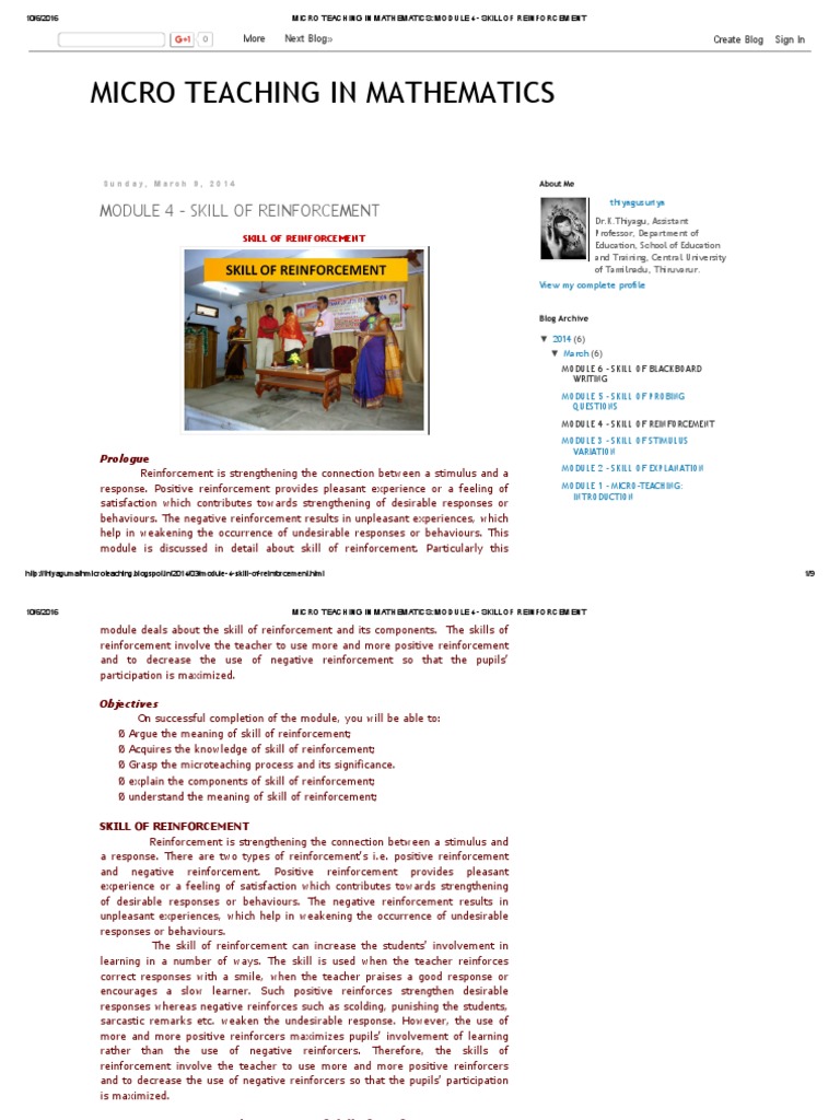 Micro Teaching in Mathematics - Module 4 - Skill of Reinforcement PDF ...