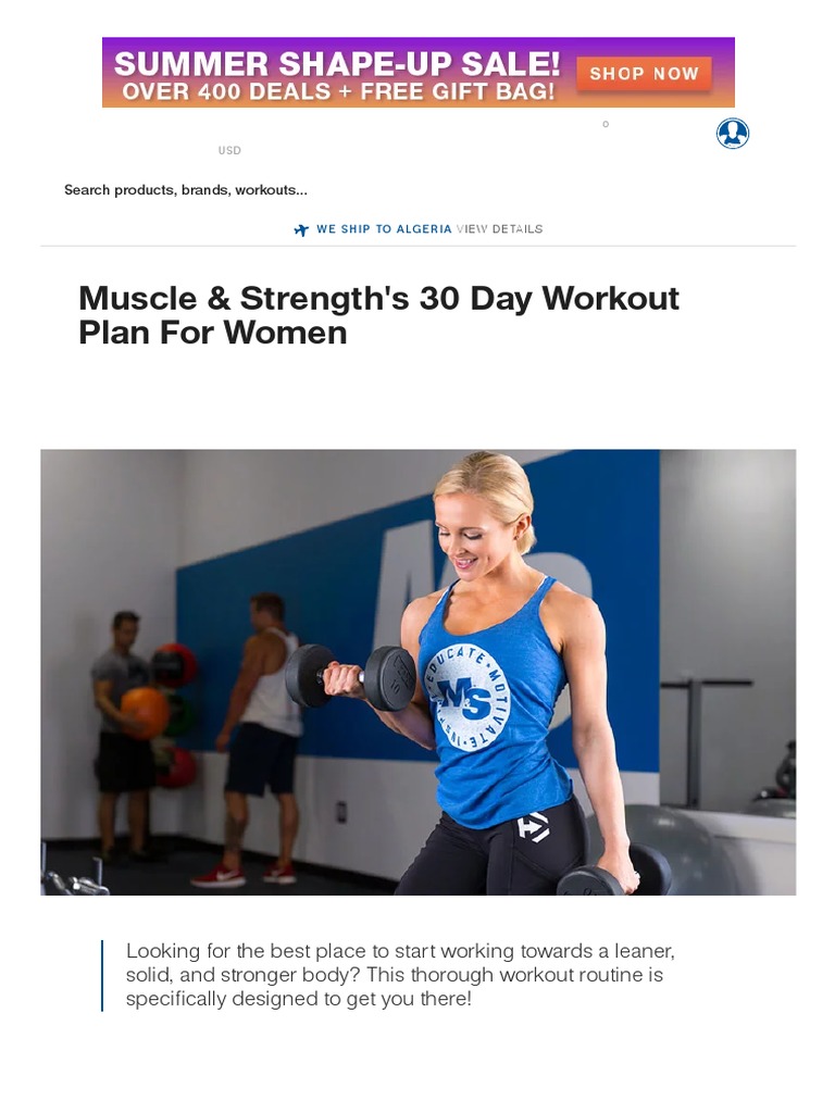 Muscle & Strength's 30 Day Workout Plan For Women | PDF | Strength ...