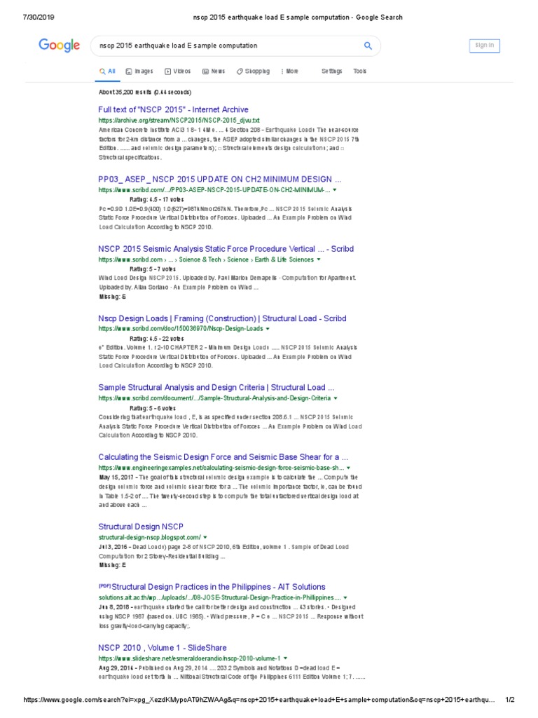 NSCP 2015 Earthquake Load E Sample Computation - Google Search | PDF ...
