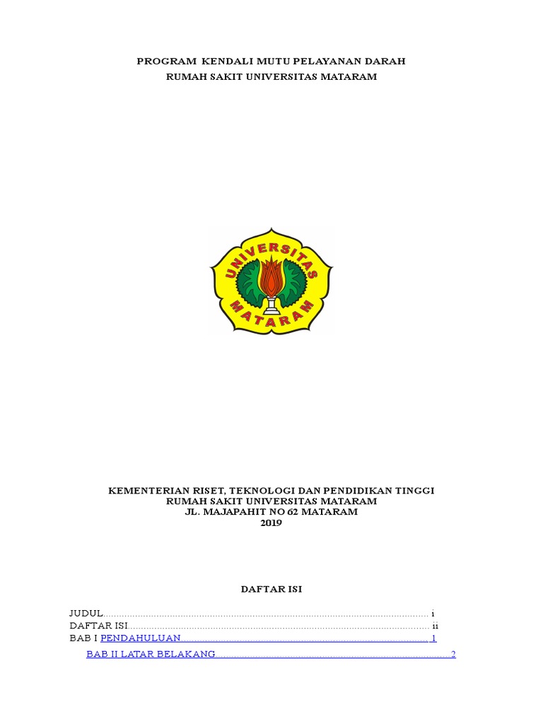 AP 5.11.2 Ep1 - Program - Kendali - Mutu - Pelayanan - Darah - 2019 W 2003 | PDF
