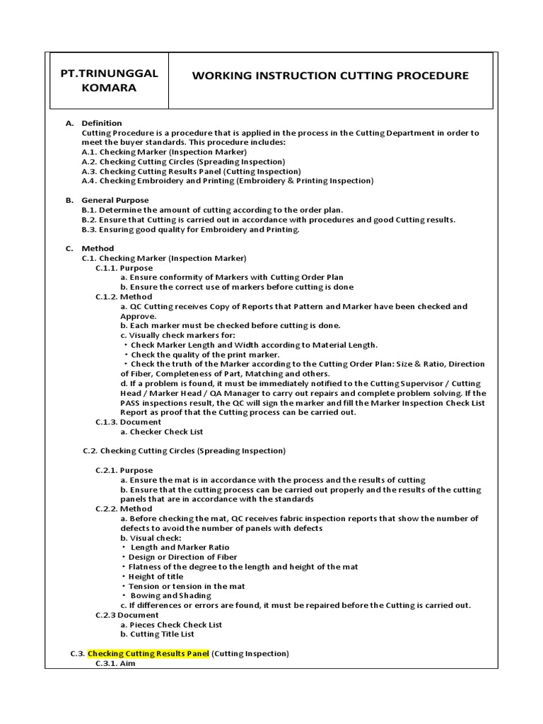 Cutting Procedure Working Pdf Embroidery Sewing