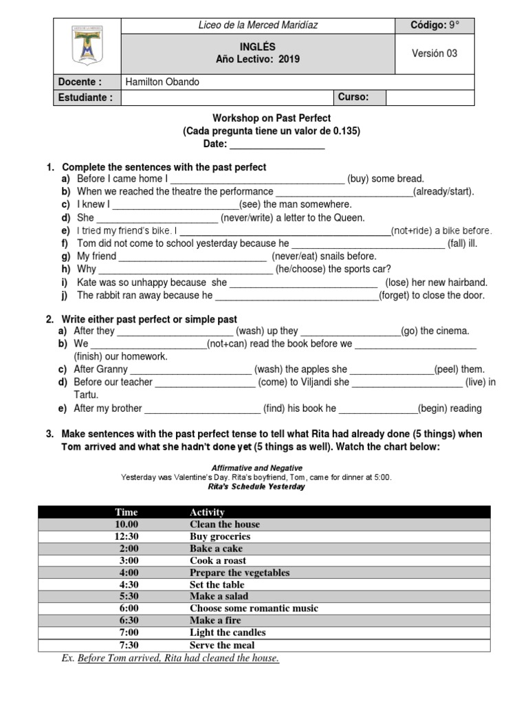 Test Past Perfect | PDF