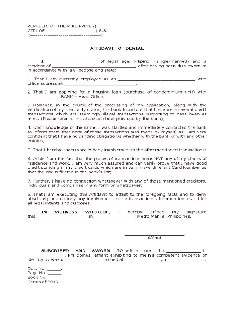 Affidavit of Denial Template | PDF