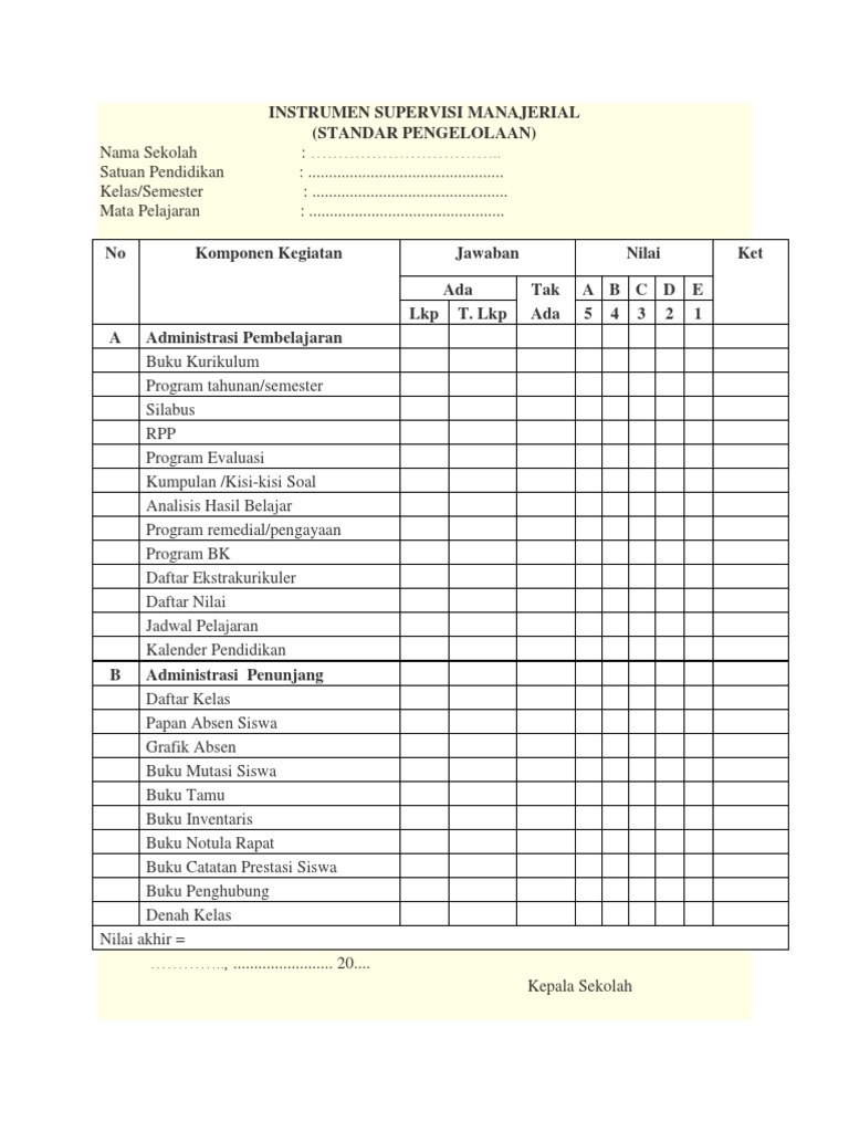 Instrumen Supervisi Manajerial | PDF