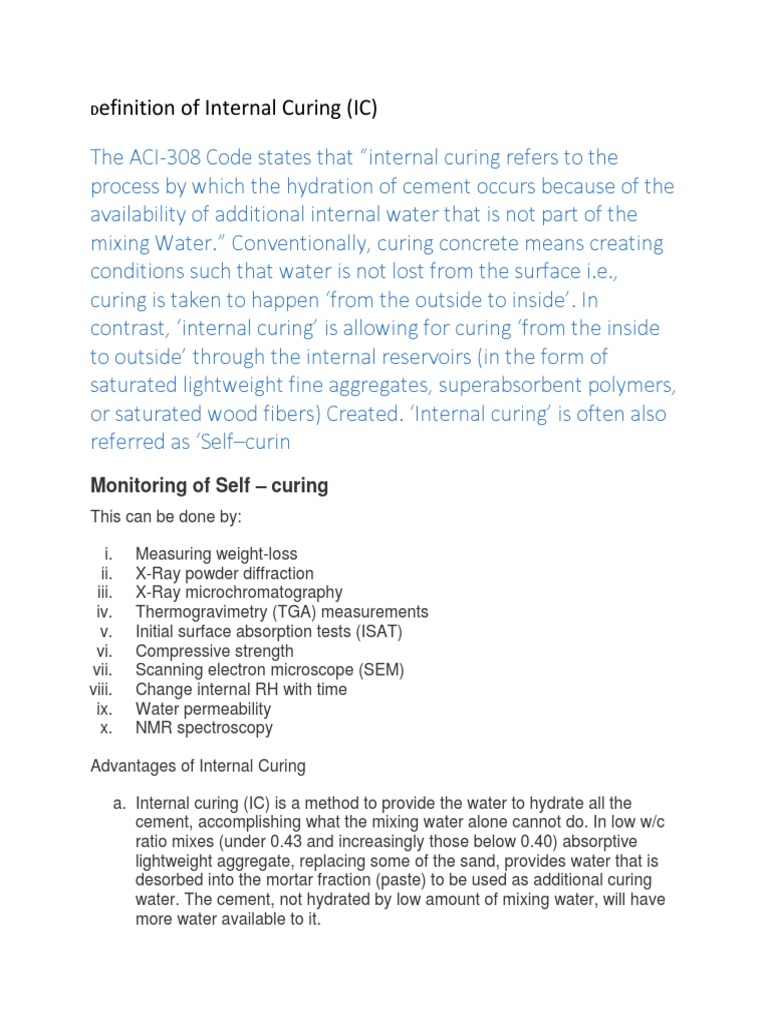 Definition and Advantages of Internal Curing for Concrete | PDF ...