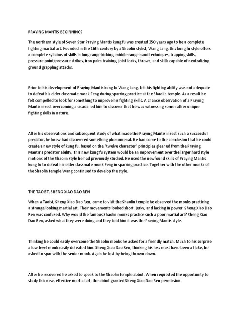 Praying Mantis | PDF | Chinese Martial Arts | Grappling