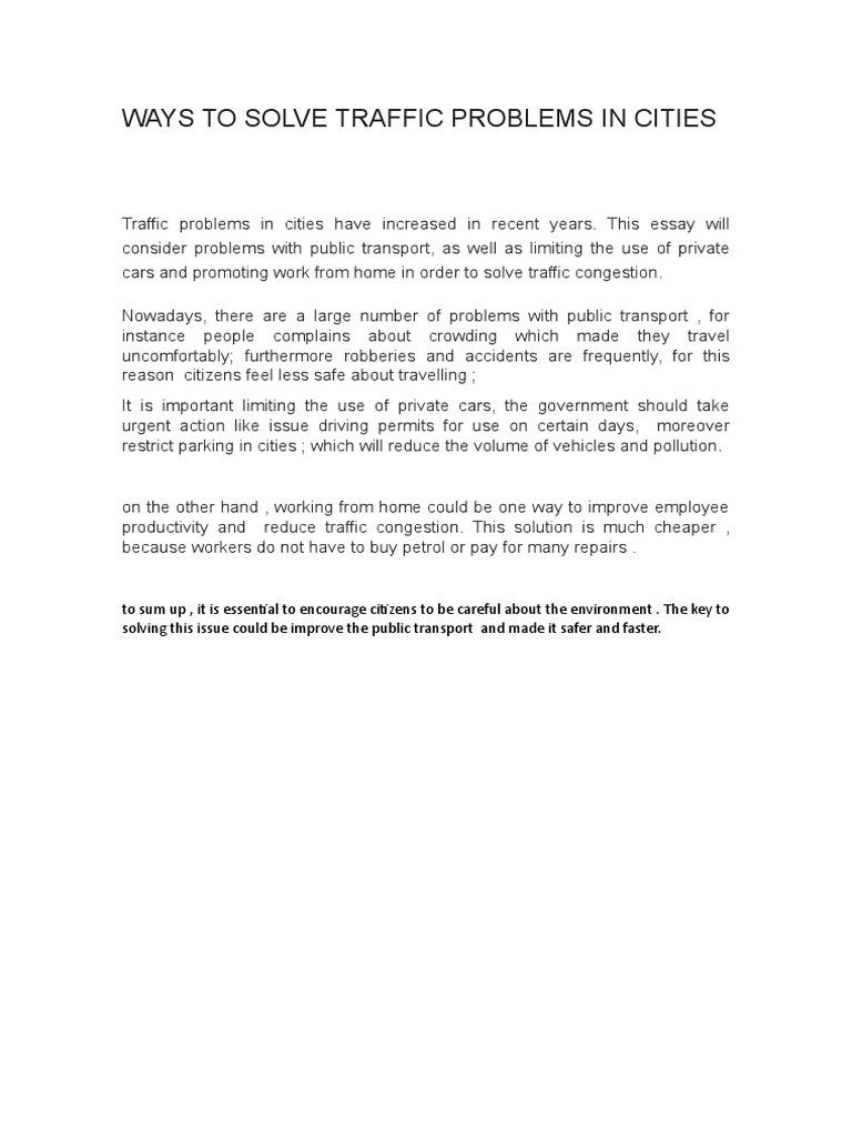 Solving City Traffic Problems With Public Transport, Remote Work & Fewer Cars | PDF