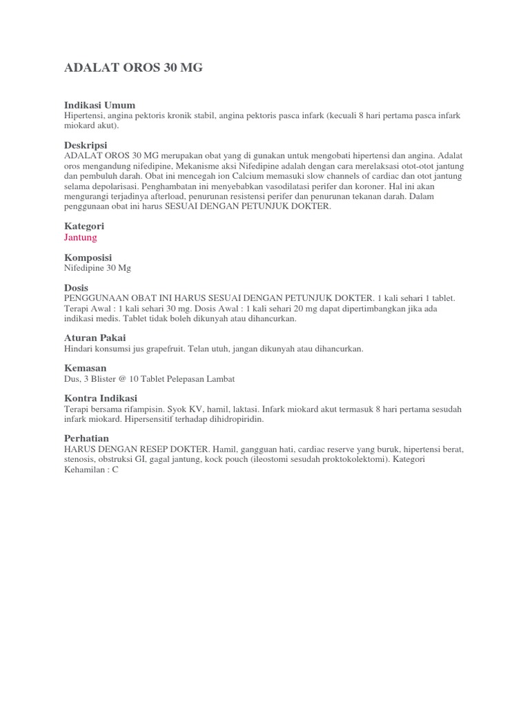 Adalat Oros 30 MG 10 Tablet | PDF