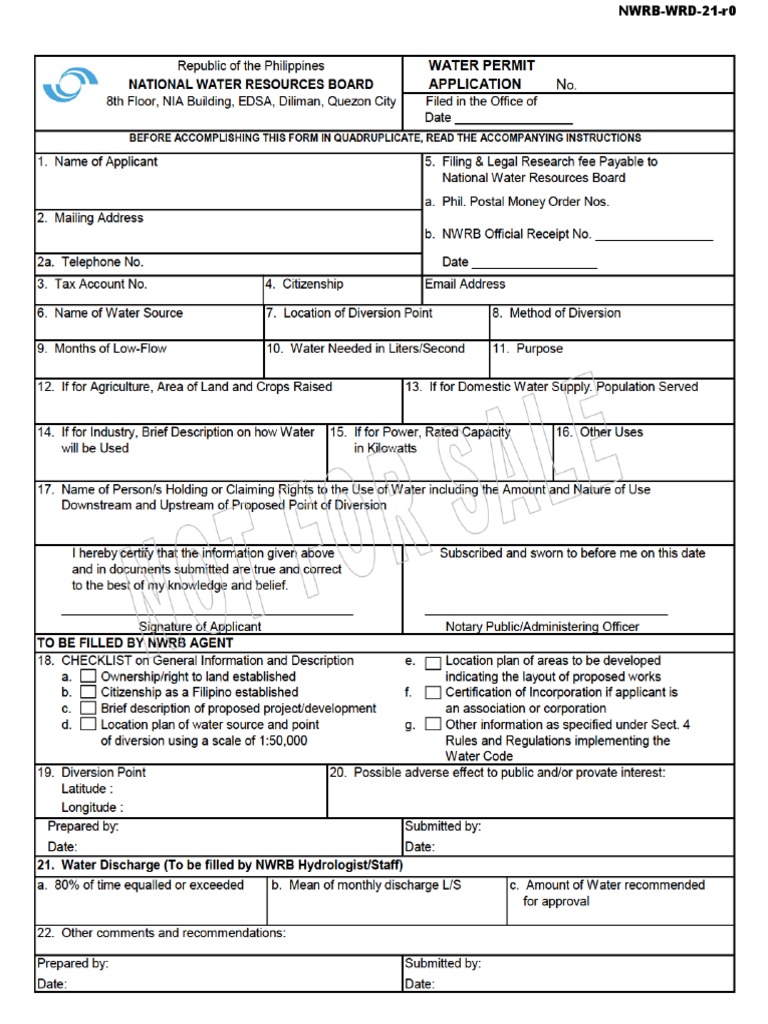 Water Permit Application Form-2018 | PDF | Water Resources | Hydraulic ...