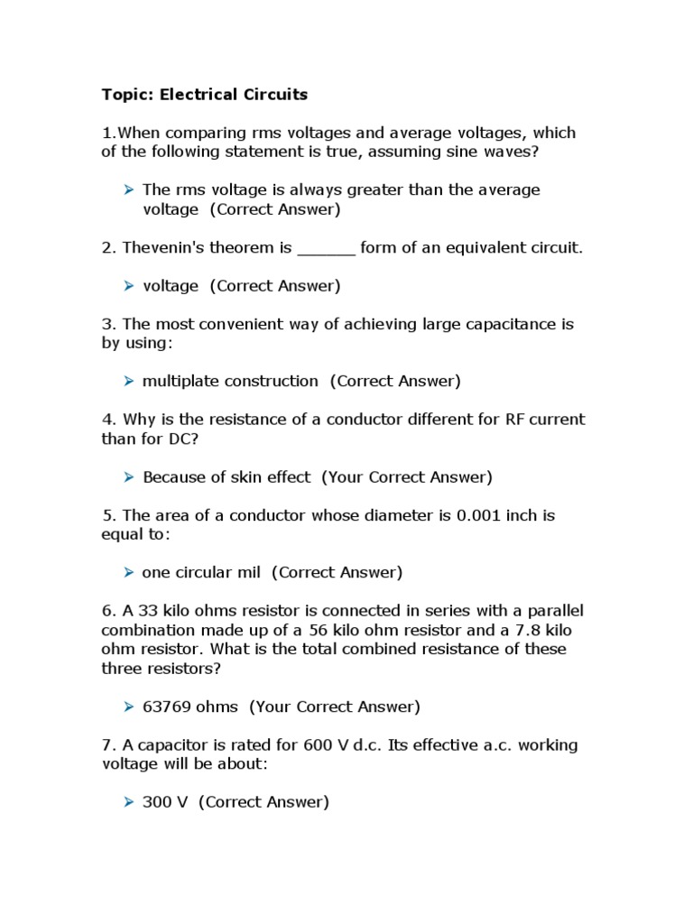 MC Electrical Circuits | PDF | Electrical Resistance And Conductance ...