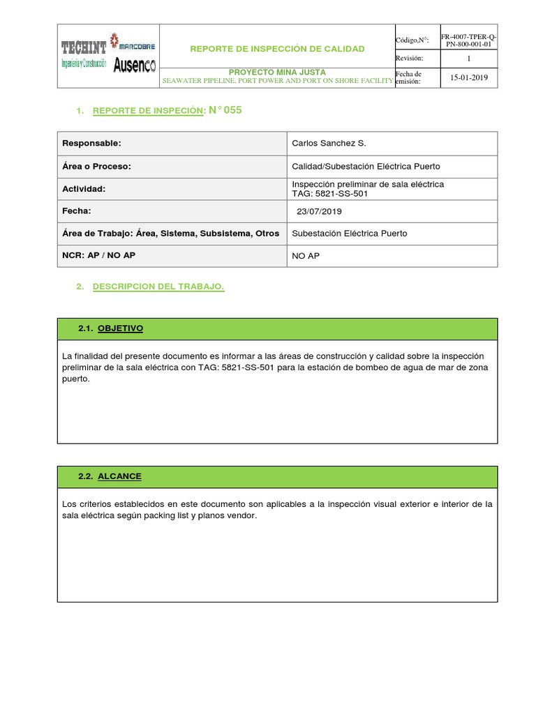 Reporte de Inspección de Calidad N°055 | PDF | Naturaleza