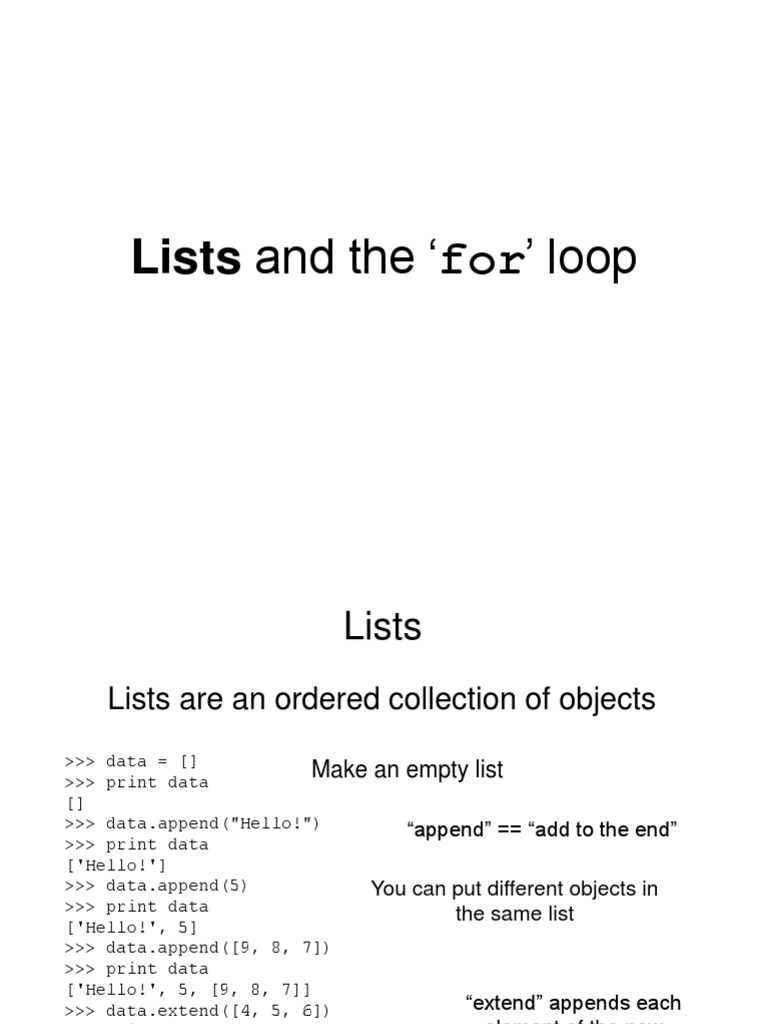 Python Lists and For Loop Basics | PDF | Software Engineering | Computer Programming
