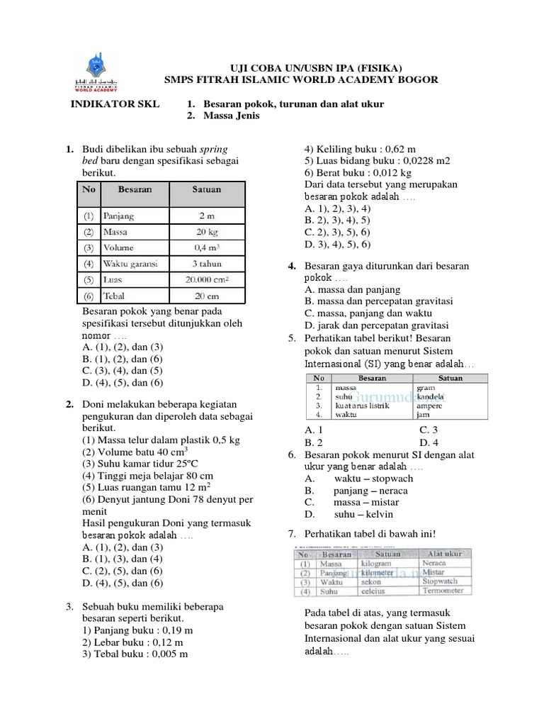 Soal Pengukuran Dan Massa Jenis (UN/USBN IPA 2019) | PDF