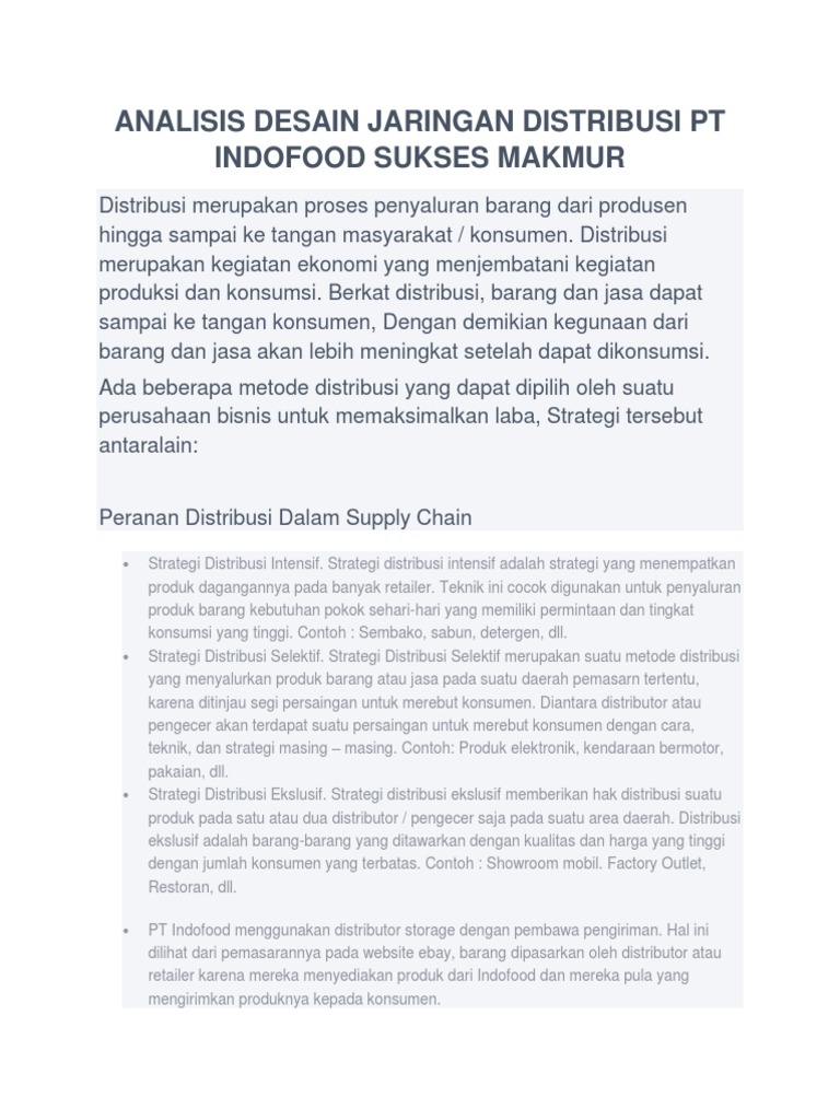 Analisis Desain Jaringan Distribusi PT Indofood Sukses Makmur | PDF