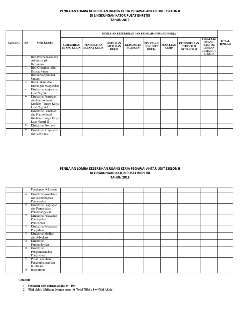 Format Lembar Penilaian Lomba Kebersihan | PDF