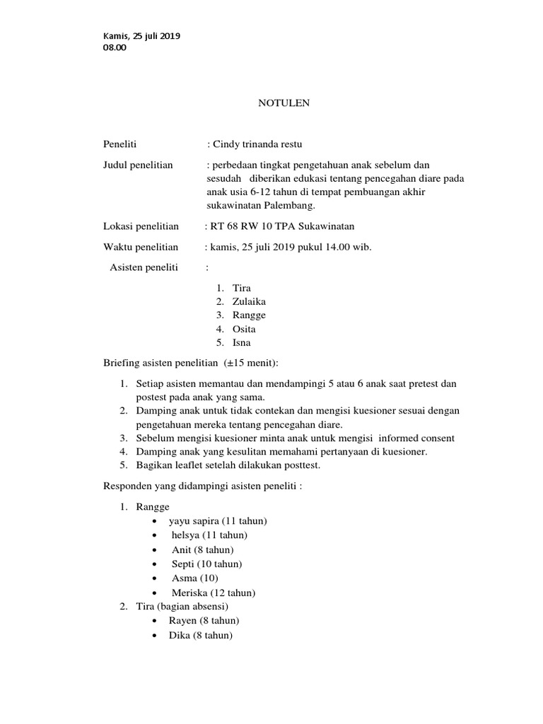 Contoh Notulen Asisten Penelitian Skripsi | PDF