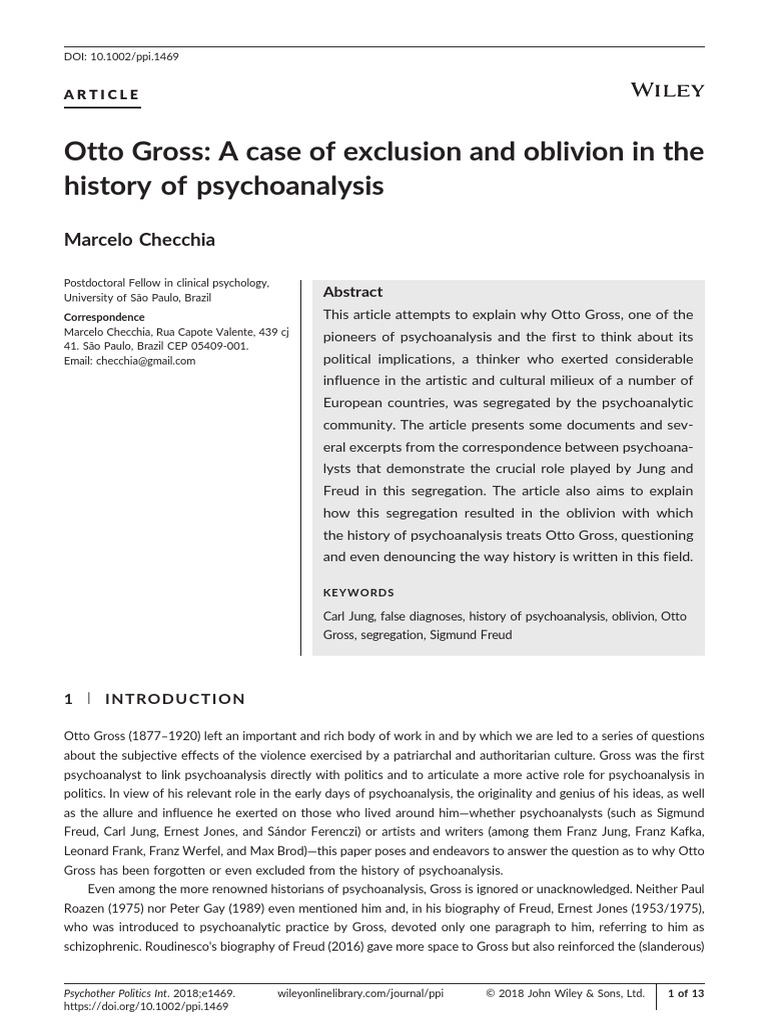 Otto Gross A Case of Exclusion and Oblivion in The | PDF ...