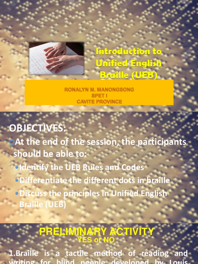 Introduction To Unified English Braille (UEB) | PDF | Writing | Notation