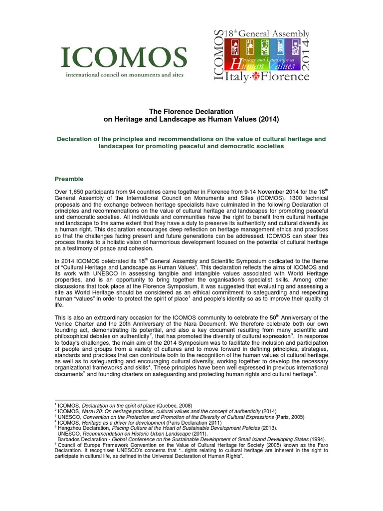 The Florence Declaration On Heritage and Landscape As Human Values ...
