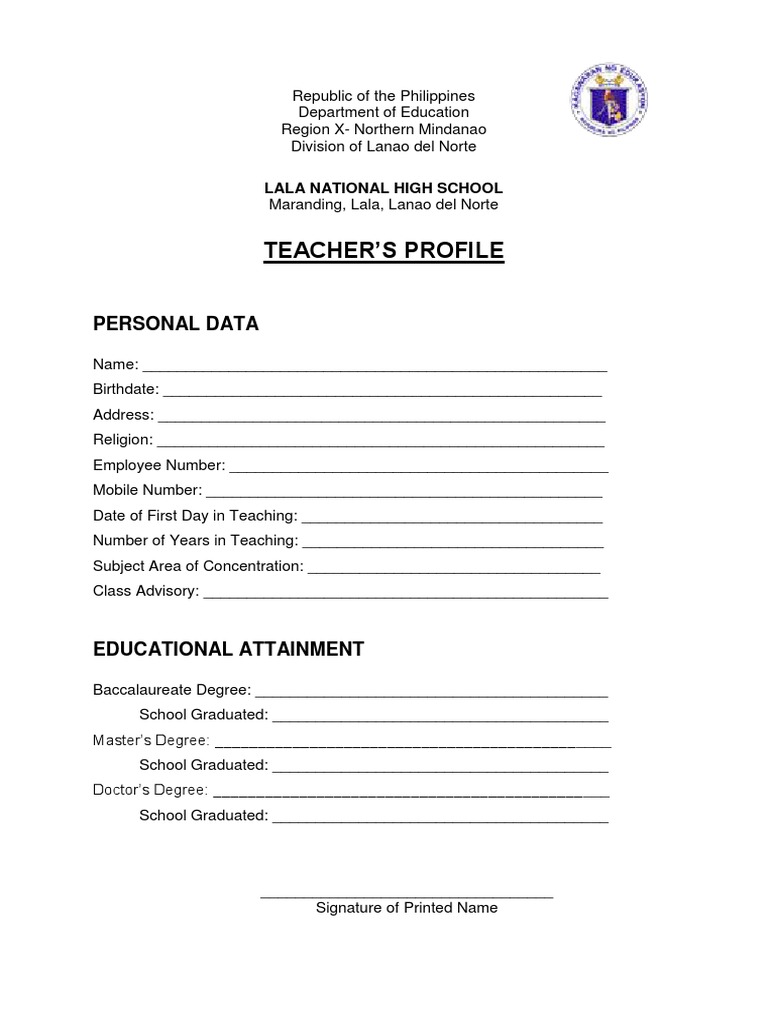 Teacher Profile Template for DepEd | PDF