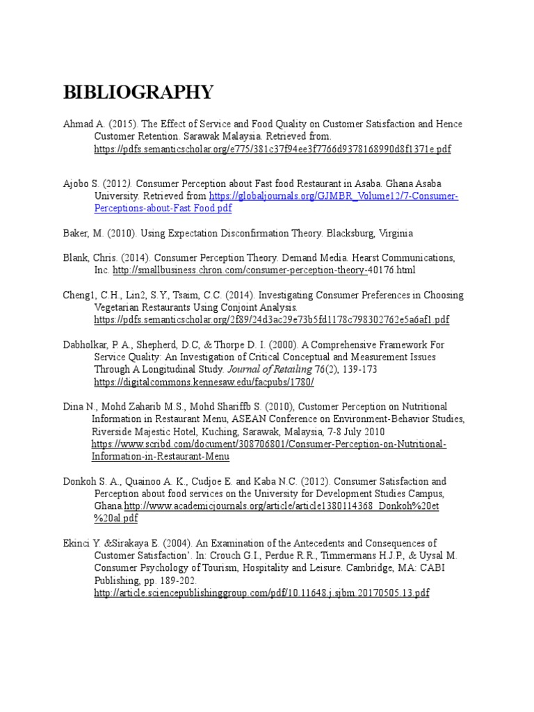 Bibliography | PDF | Customer Satisfaction | Consumer Behaviour