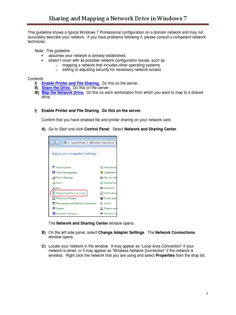 Sharing and Mapping A Network Drive in Windows 7 | Download Free PDF ...