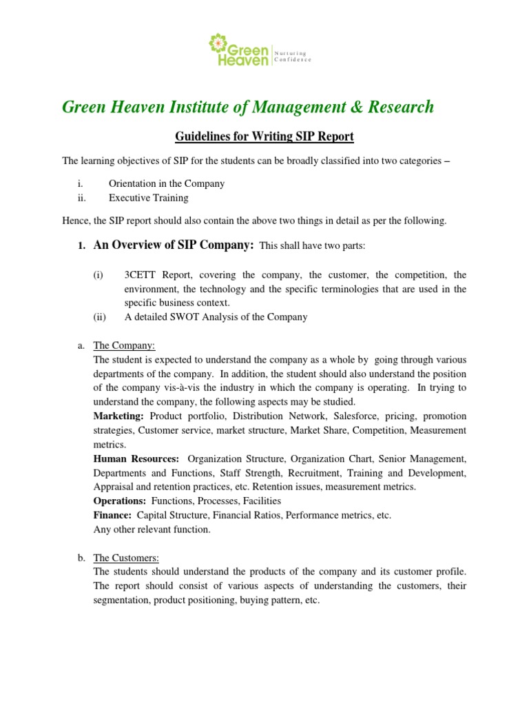 SIP Report Guidelines | PDF | Swot Analysis | Competition