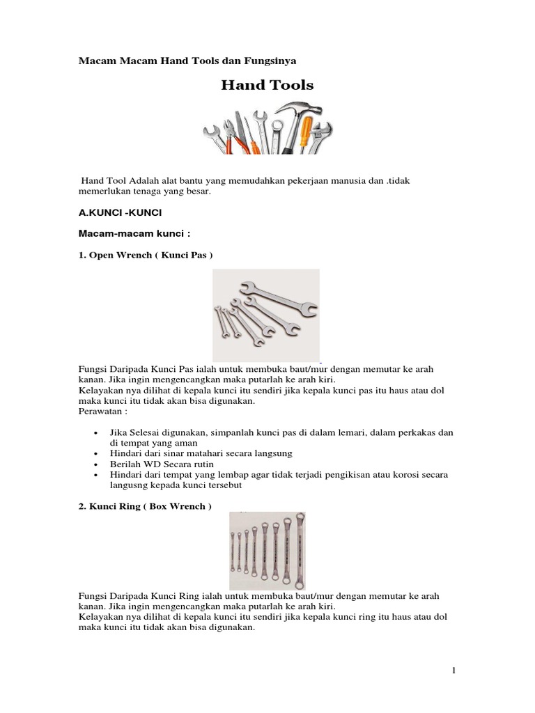 Macam Macam Hand Tools Dan Fungsinya | PDF