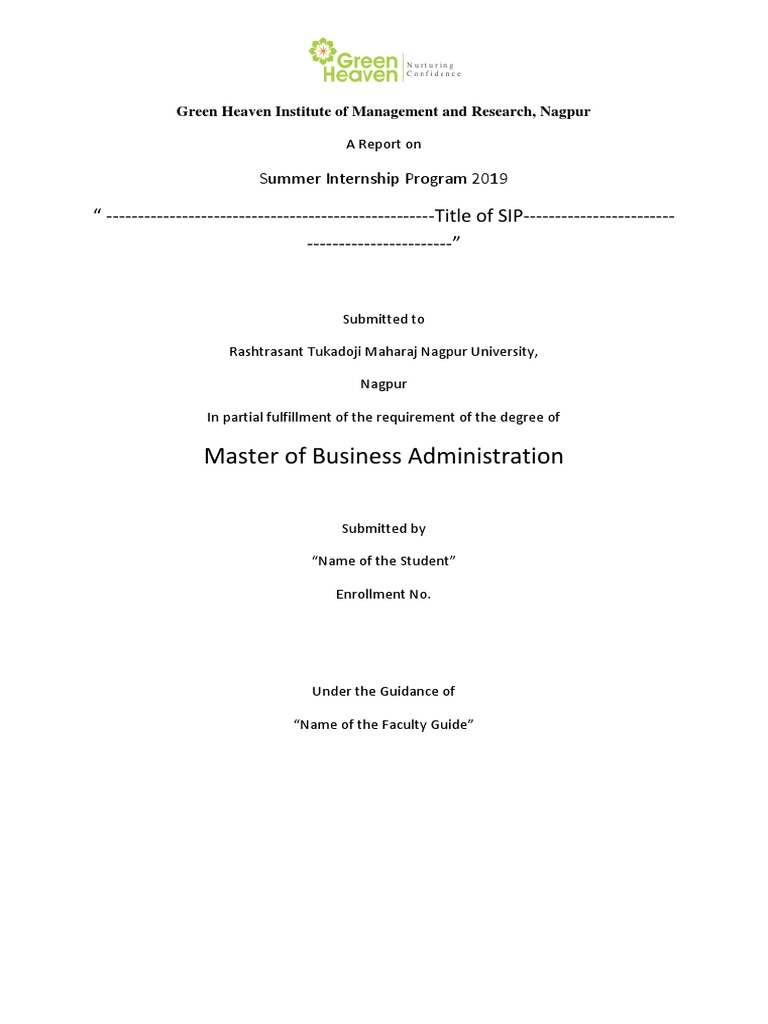 Summer Internship Report Front Page | PDF | Career & Growth