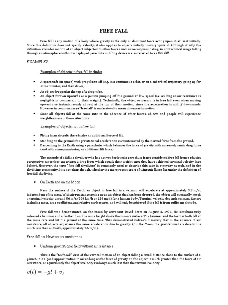 Free Fall: Examples | PDF | Falling | Newton's Laws Of Motion