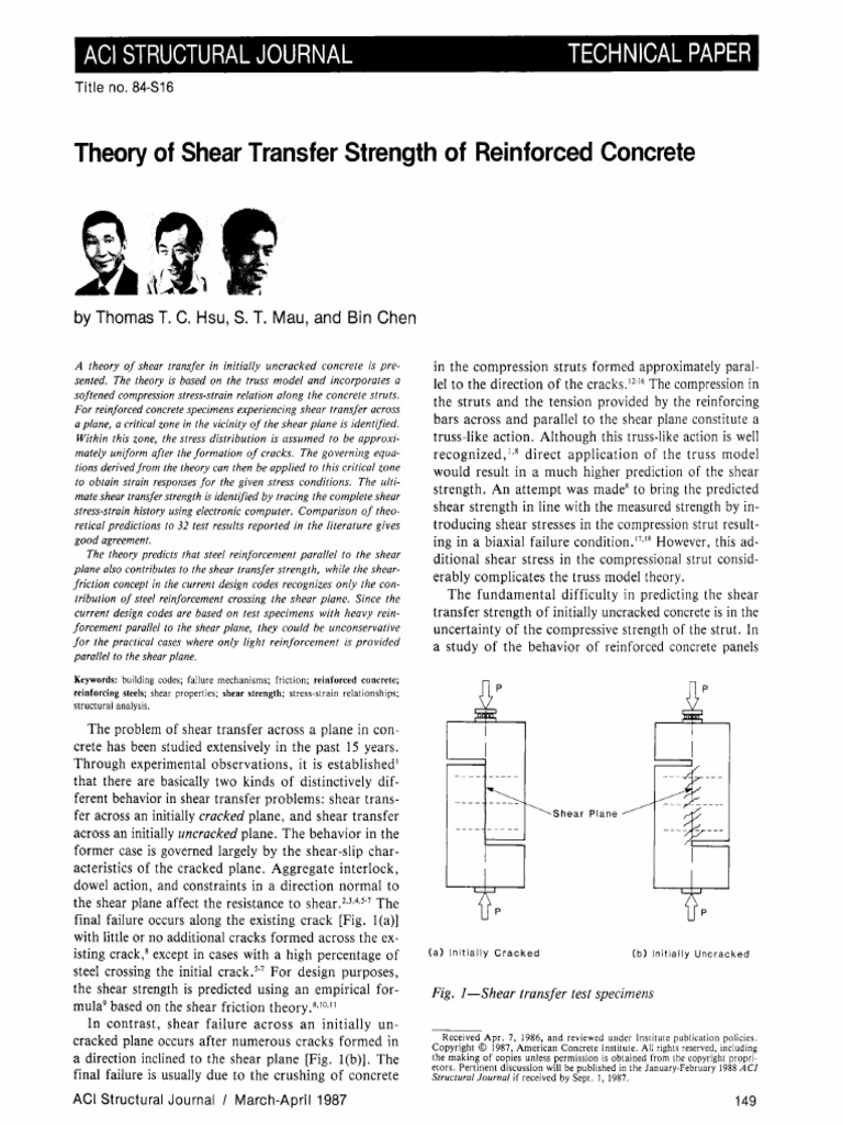 Theory of Shear Transfer Strength of Reinforced Concrete PDF | PDF ...