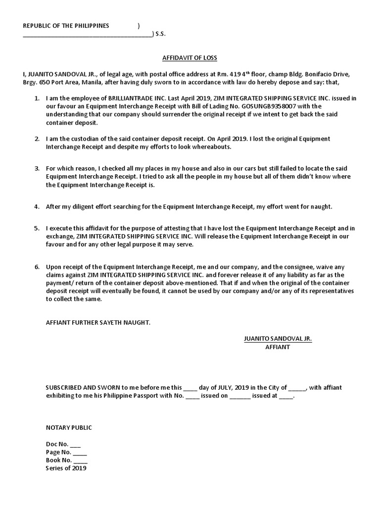 Affidavit of Loss | PDF | Affidavit | Government Information
