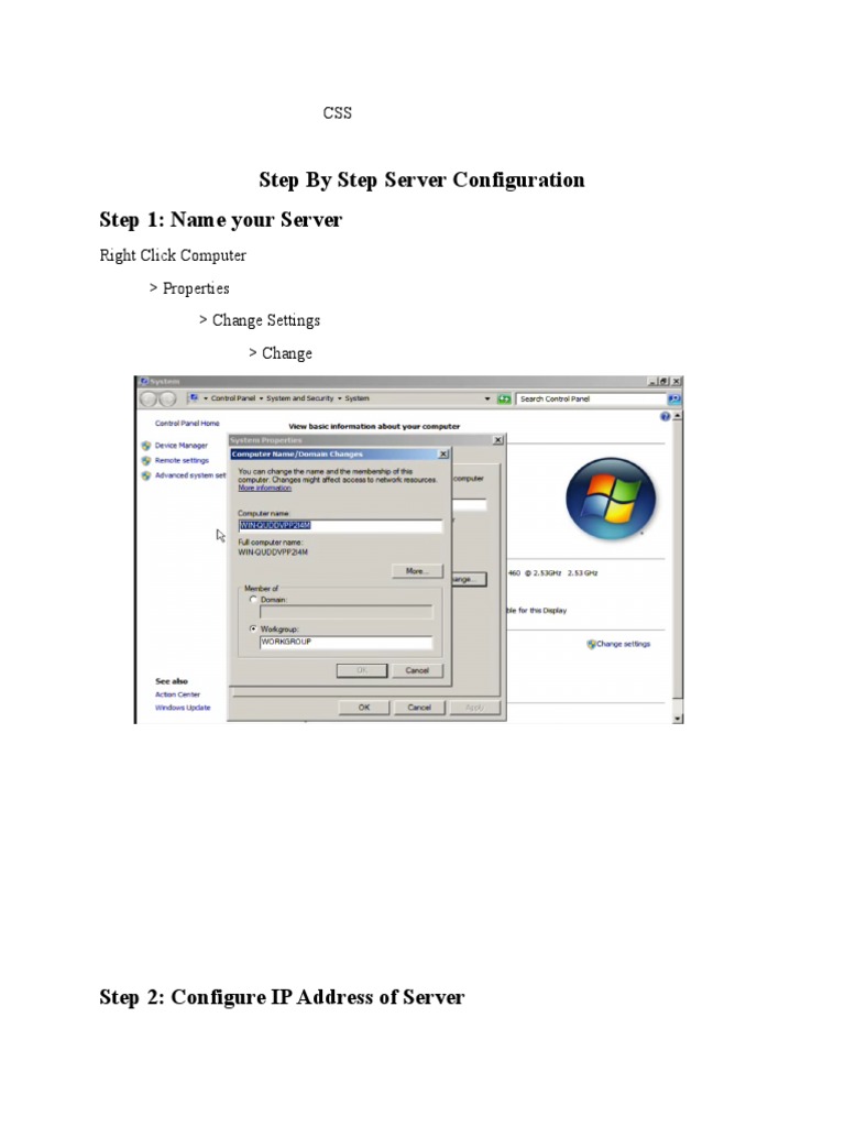 Step by Step Server Configuration Step 1: Name Your Server | PDF