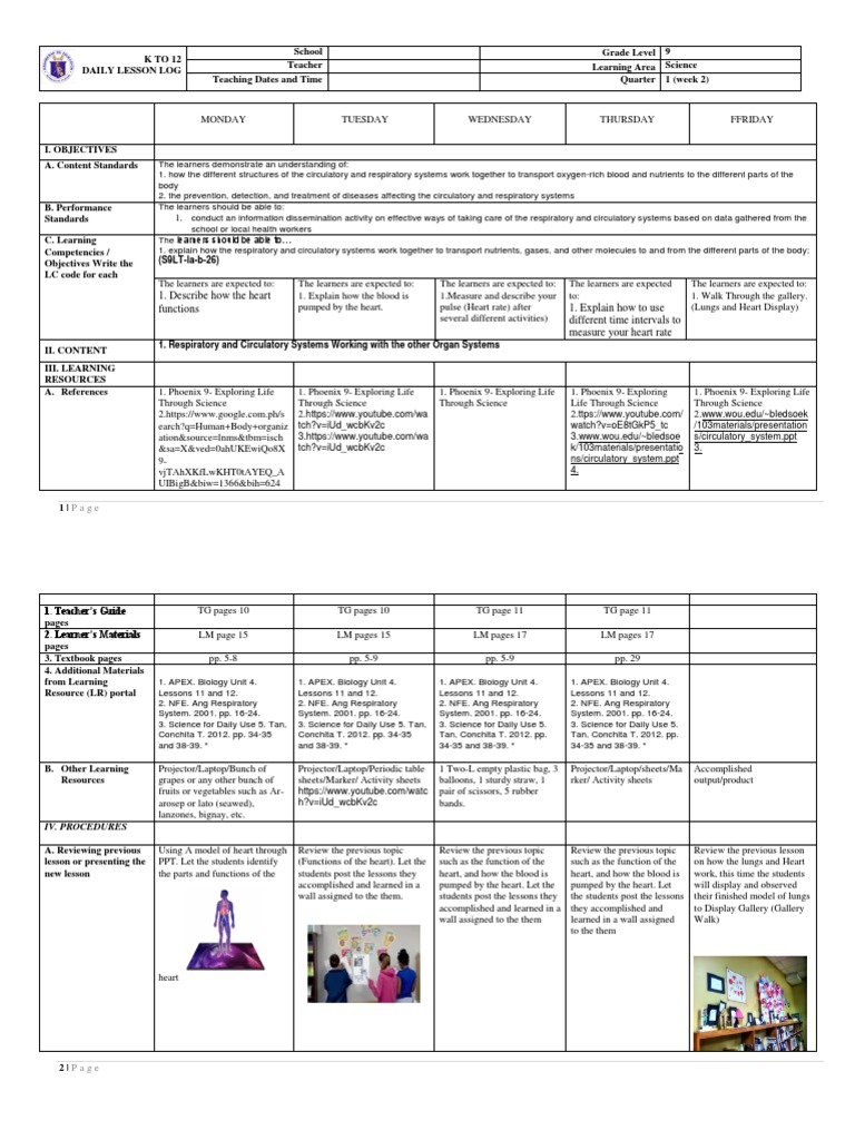 DLL Science Grade9 Quarter1 Week2 (Palawan Division) | PDF | Rubric ...