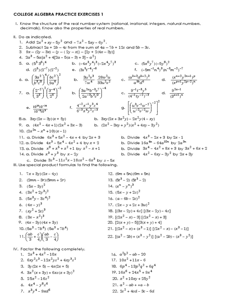 College Algebra Practice Ex1 | PDF