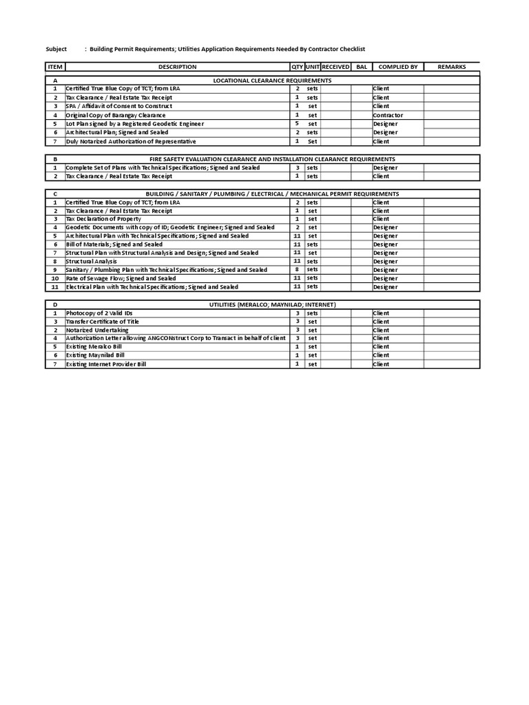 Building Permit Requirements Checklist | PDF | Specification (Technical ...