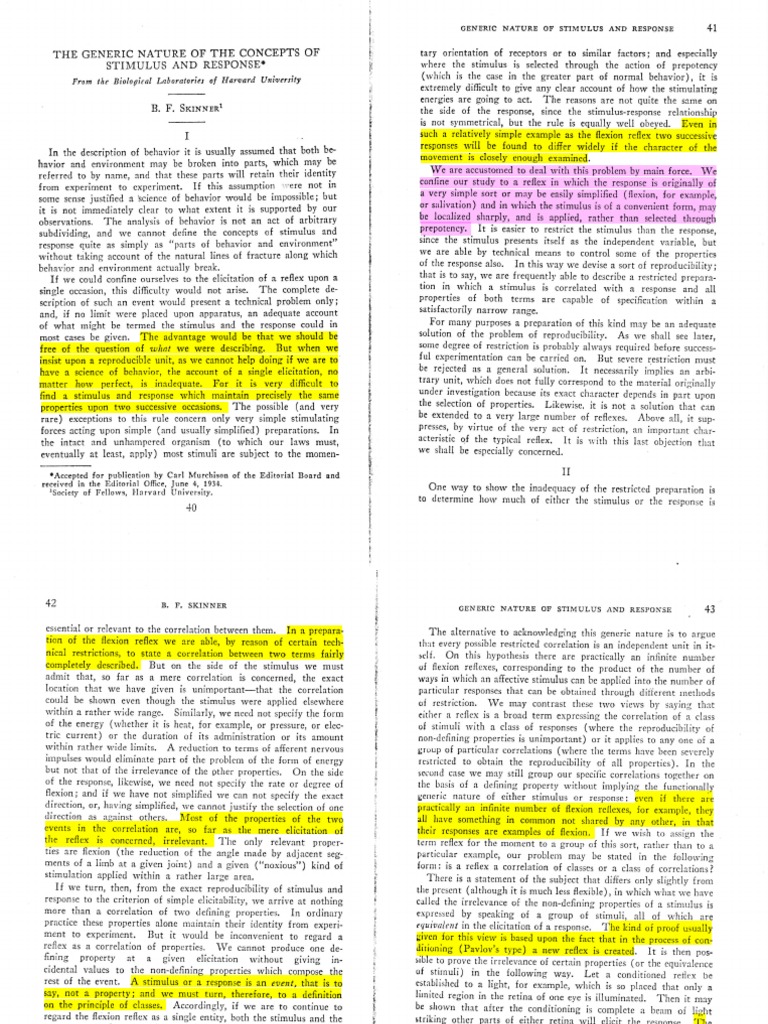 Generic Nature of Stimulus and Response PDF | PDF | Classical ...