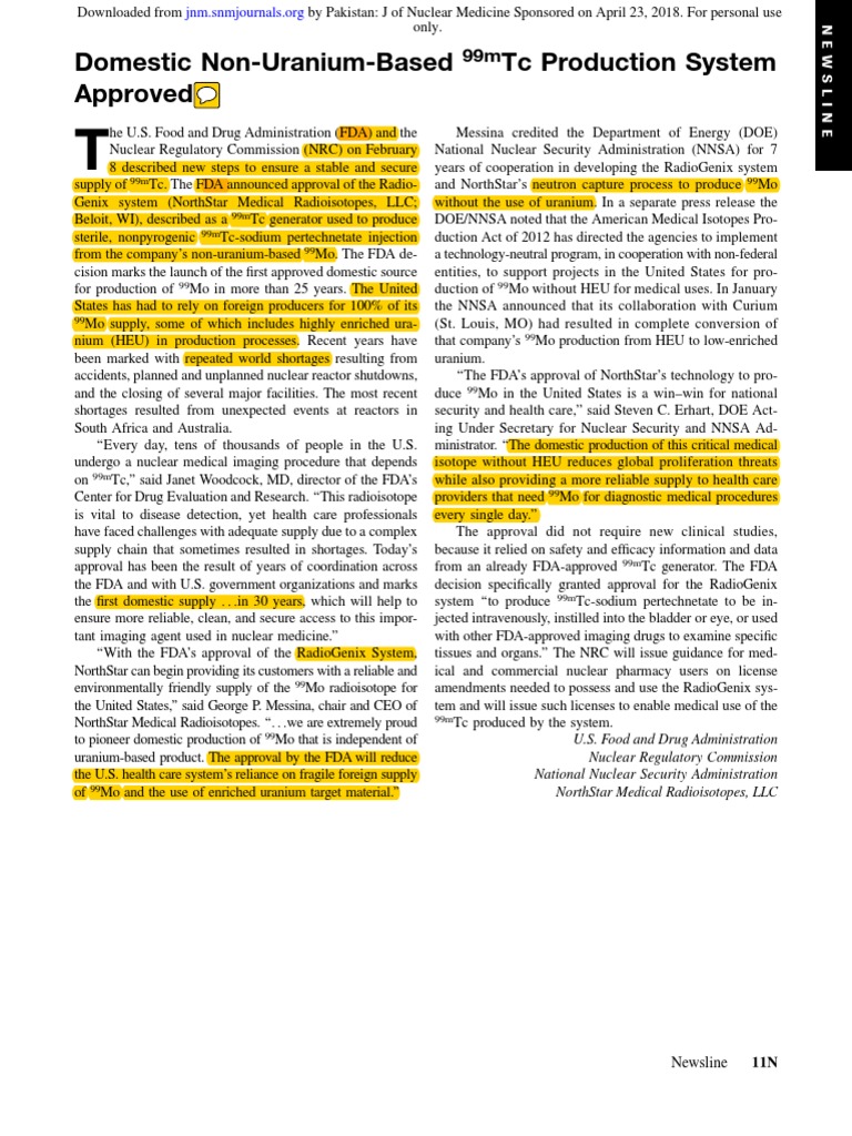 Non-Uranium Tc-99m Generator (RadioGenix) | PDF | Enriched Uranium ...