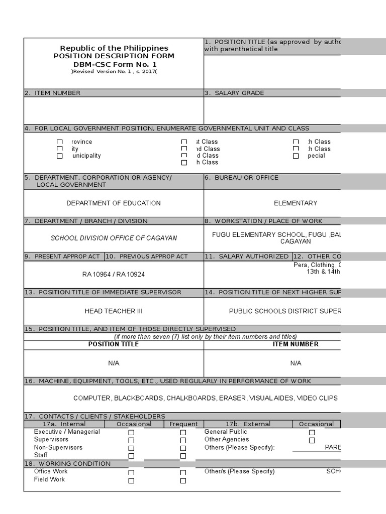 DBM CSC Form No. 1 Position Description Forms.. | PDF | Competence ...